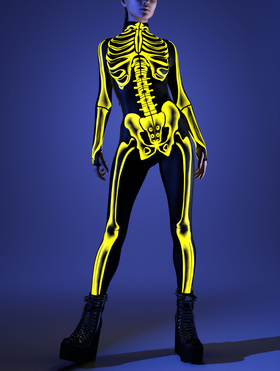 Halftone Skeleton Yellow Costume – CandyCatz
